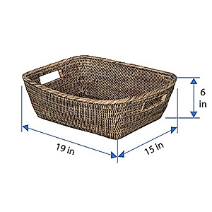 La Jolla Oblong Rattan Storage and Shelf Basket, Black-Wash