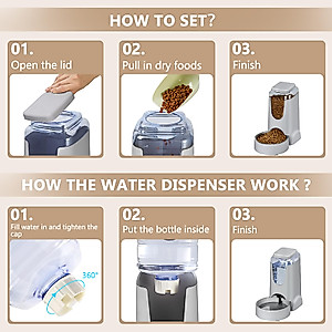 2 Pack Automatic Cat Feeder and Water Dispenser Dog Gravity Food Feeder and Waterer Self Feeding Bowls for Small Medium Pets Puppy Kitten (Grey)