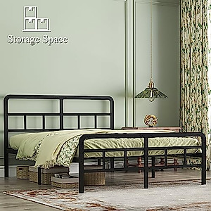 Richwanone Full Size Bed Frame with Headboard and Footboard, 14 inch Metal Platform with Steel Slat Support, No Box Spring Needed, Easy Assembly, Black