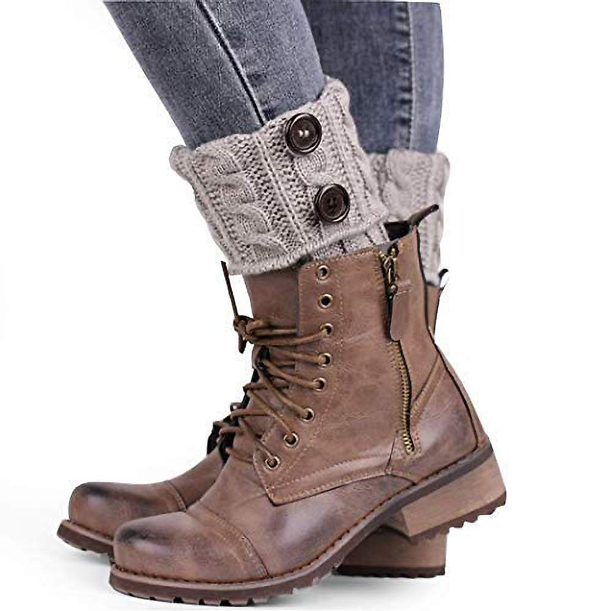 Winter Cable Knit Leg Warmers, Short Women Crochet Boot, Black, Size Normal