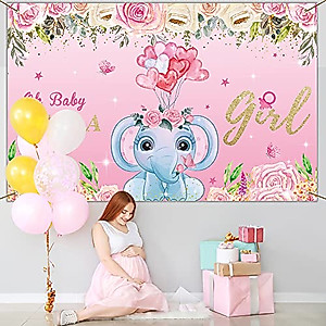 Girl Baby Shower Decorations It's a Girl Baby Shower Backdrop Pink Elephant Baby Shower Banner Floral Background Decorations for Baby Girl Baby Shower Party Supplies Birthday Photo Booth Props