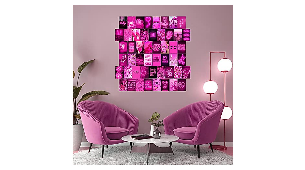 Vibrant Pink Neon Wall Collage Kit for Trendy Teen Room Decor