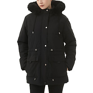 MOERDENG Women's Warm Winter Puffer Coat Thicken Fleece Lined Down Jacket Faux Fur Detachable Hood Snow Parka