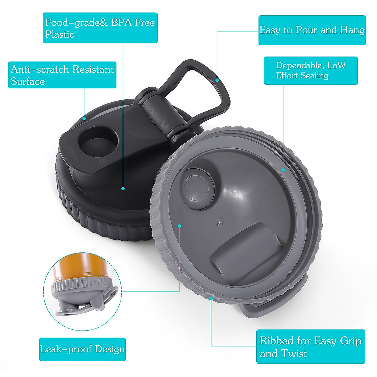 6 Pack Wide Mouth Ma-son Jar Lids 86mm Ma-son Jar Flip Top Lids Reusable Plastic Leak-proof Airtight Seal Ma-son Jar Pour Spout Pitcher Lids (Jars Not Included)