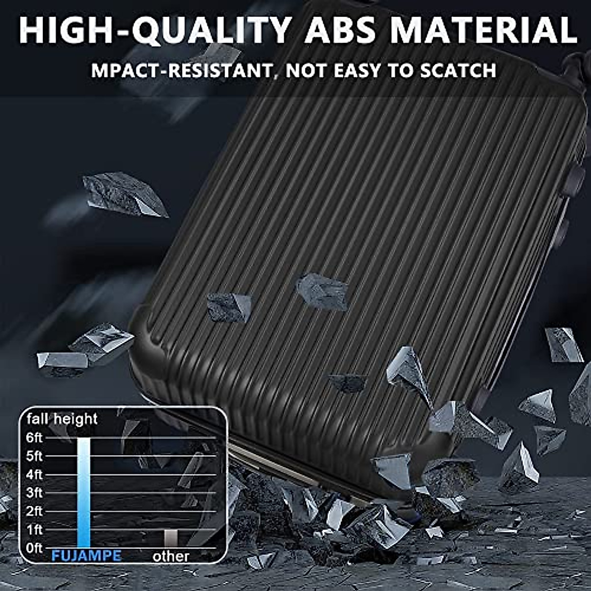 Fujampe 3 Piece Luggage Set Lightweight Hardshell Suitcases 20", 24", 28" Durable PC+ABS Hardside Luggage Sets, Double Spinner Wheels, TSA Lock Ideal for Travel - Black