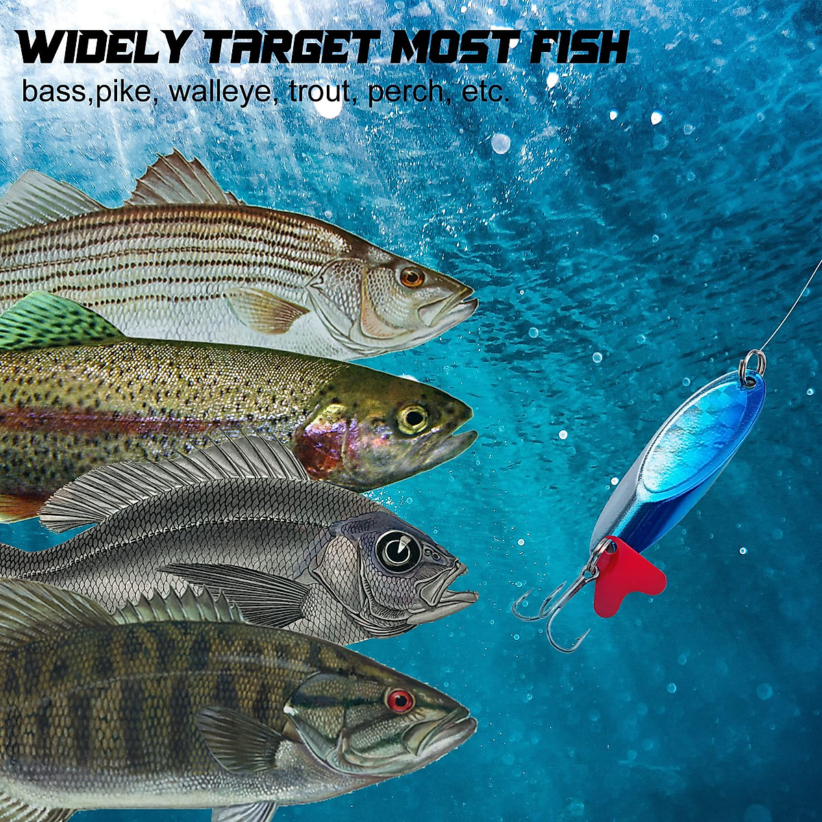 Goture Fishing Spoons Lures,Metal Spoon Trout Lures,Long Distance Casting Fishing Lures for Trout Bass Crappie Pike Saltwater and Freshwater Fishing, 5 Size Jigging Spoons with Fishing Tackle Box