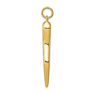 Solid 14k Yellow Gold Large Cornicello Italian Horn Protection Charm Pendant - 40mm x 5mm
