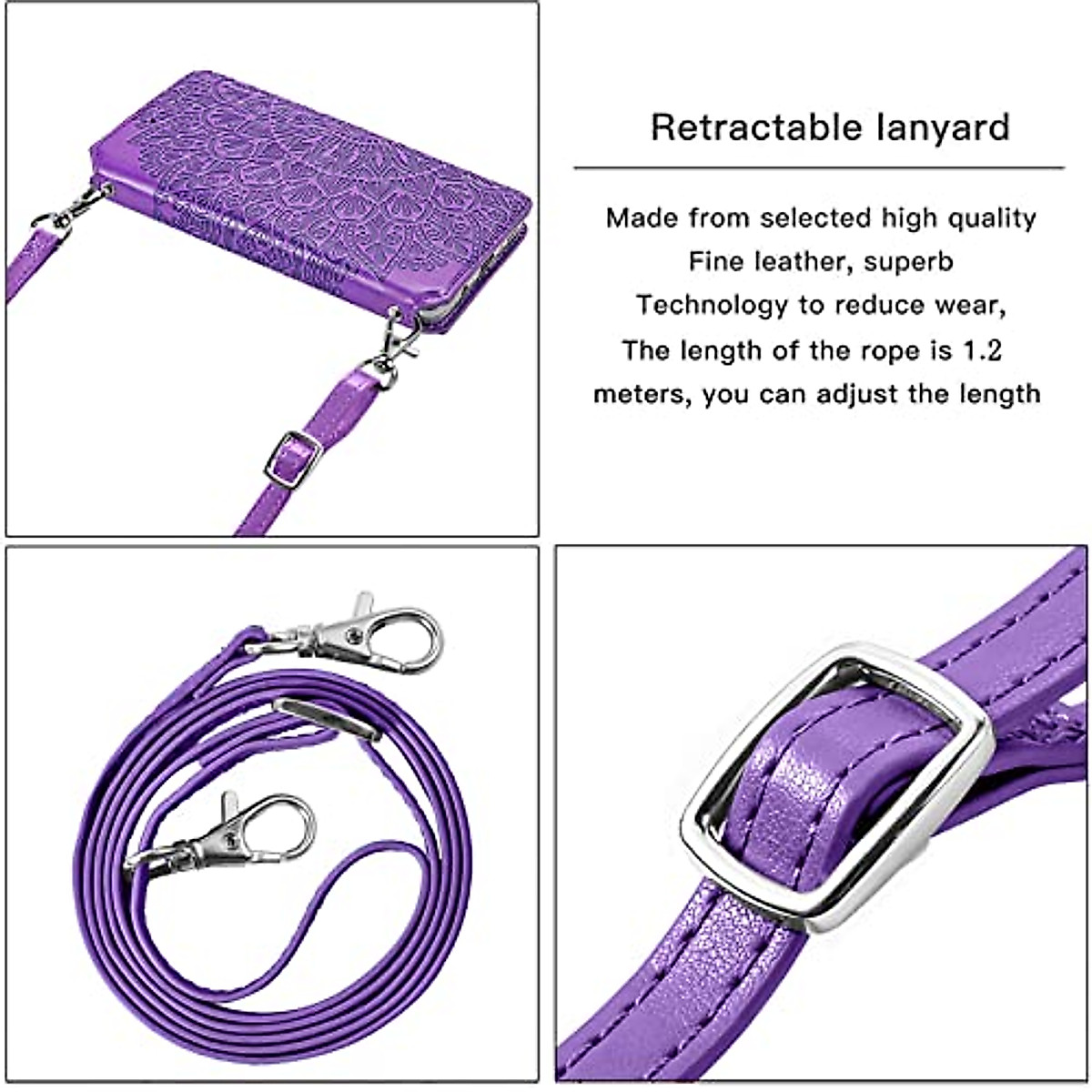 MTQLX Case for Oppo Reno2 z Wallet Case,Fashion Women Luxury Premium PU Leather Flip Protective Case Cover with [Long Lanyard],for Oppo Reno2 z- Purple