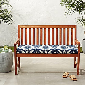 Pillow Perfect Damask Indoor/Outdoor Sofa Setee Bench Swing Cushion with Ties Weather, and Fade Resistant, 18" x 45", Blue Basalto Navy