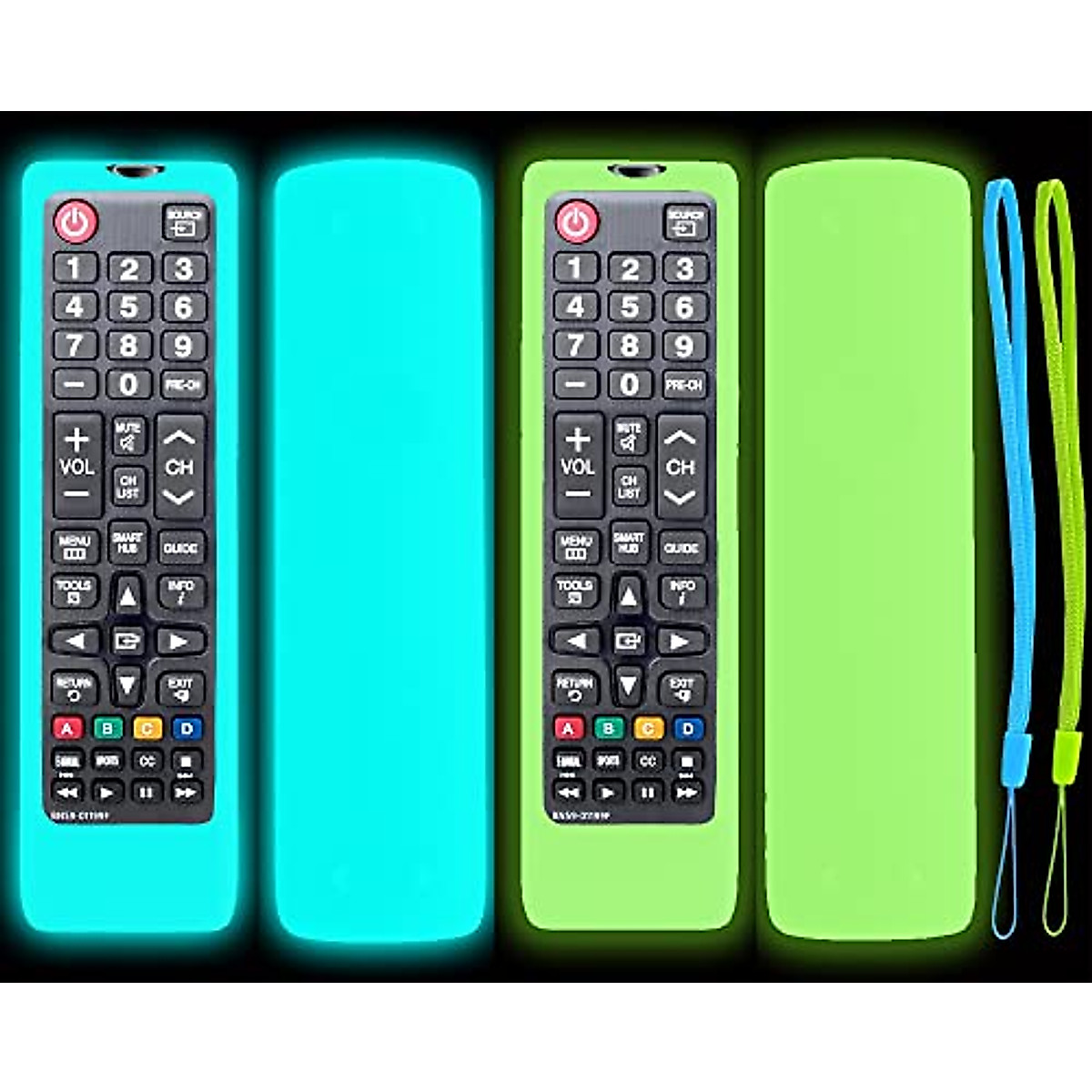 2 Pack Glow Case for Samsung Smart TV BN59-01199F BN59-01301A BN59-01315A Remote Silicone Skin Sleeve with Strap for Samsung TV Remote Control Replacement Case Cover Glow in The Dark - Blue Green