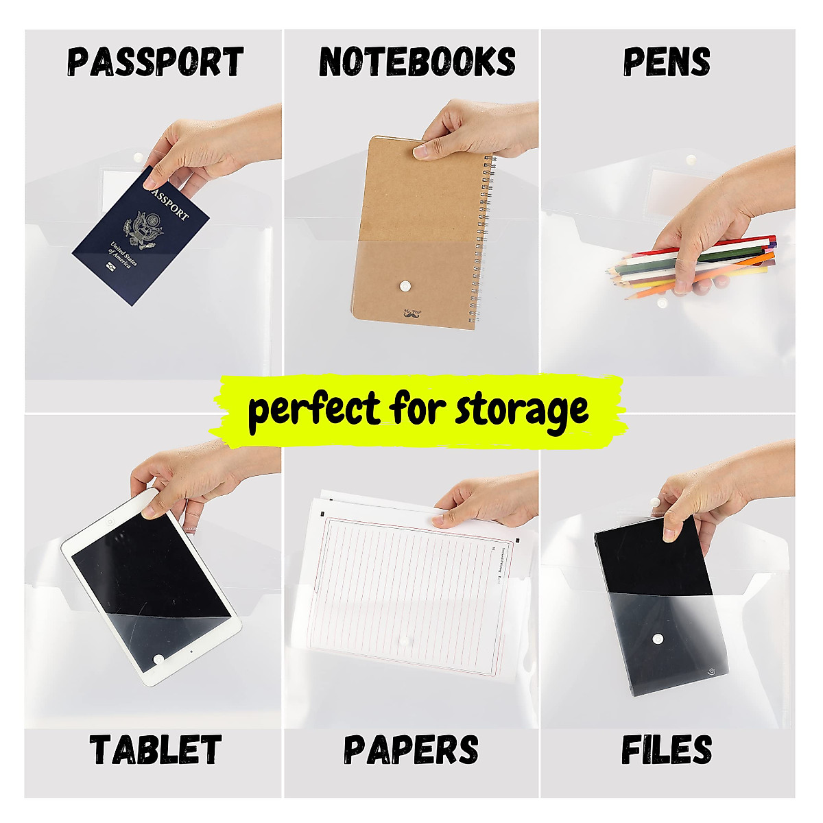 Mr. Pen- Clear Plastic Envelopes, 4 Pack, A4, Letter Size, Plastic Envelopes with Snap Closure, Poly Envelopes, Clear Plastic Folders, Plastic Document Holder, Plastic Envelopes, Clear Envelopes.