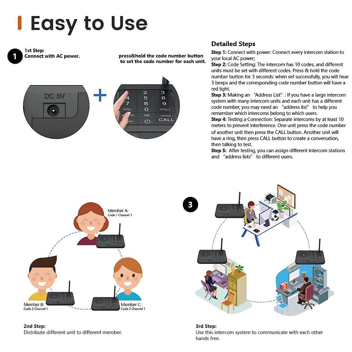 Chtoocy Wireless Intercoms for Home Hands Free & Two Way Audio Wirelss Intercom System, Clear Sound Anti-Interference Full Duplex 1 Mile Range, Room to Room Communication System