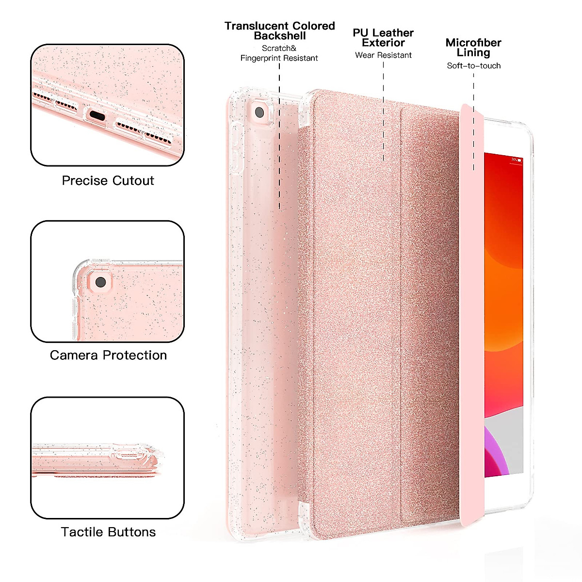 Sevrok Case for iPad 9th Generation/iPad 8th Generation/iPad 7th Generation (10.2 Inch, 2021/2020/2019 Model) - Slim Folio Smart Glitter Sparkly Shiny Clear Shockproof Protective Cover