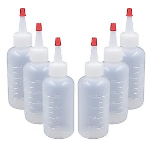 EDOBLUE Plastic Bottles 120mL with Red Tip Caps and Measurements - Small Mini Squeeze Dispensing Bottle for Arts and Crafts, Paint, Icing,Condiment, Glue, Sauces, and More ​- 6 Pack / 4 Ounce