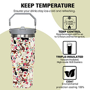 Chihuahua Tumbler - Dog Lovers Gifts for Women- with Handle and Straw, Stainless Steel Vacuum Insulated Flip Straw 30 oz - Spill Proof Coffee Travel Mug Chihuahua Lovers Gifts