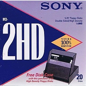 Sony MD-2HD 5.25" Floppy Disks Double Sided/High Density 1.6 MB - 20 Pack - with Free Disk Case