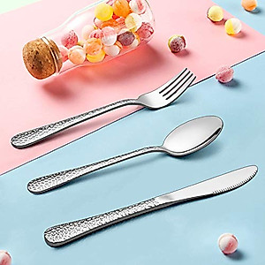 LIANYU 12-Piece Kids Utensils Silverware Set, Stainless Steel Toddler Hammered Flatware Cutlery, Children Tableware Includes Knives Forks Spoons, Dishwasher Safe