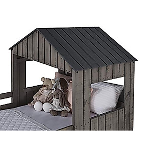 DONCO Kids Campsite Cabin Twin Over Full Loft Bed in Rustic Dirty Grey Finish