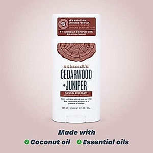 Schmidt's, Aluminum Free Natural Deodorant for Women and Men 24 Hour Odor Protection Certified Cruelty Free Vegan Deodorant oz, Cedarwood + Juniper, 3.25 Ounce