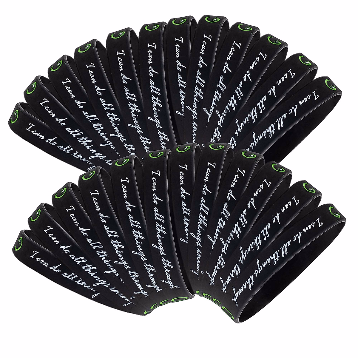 I Can Do All Things Through Christ One Size Fits Most Silicone Bracelets, Pack of 24