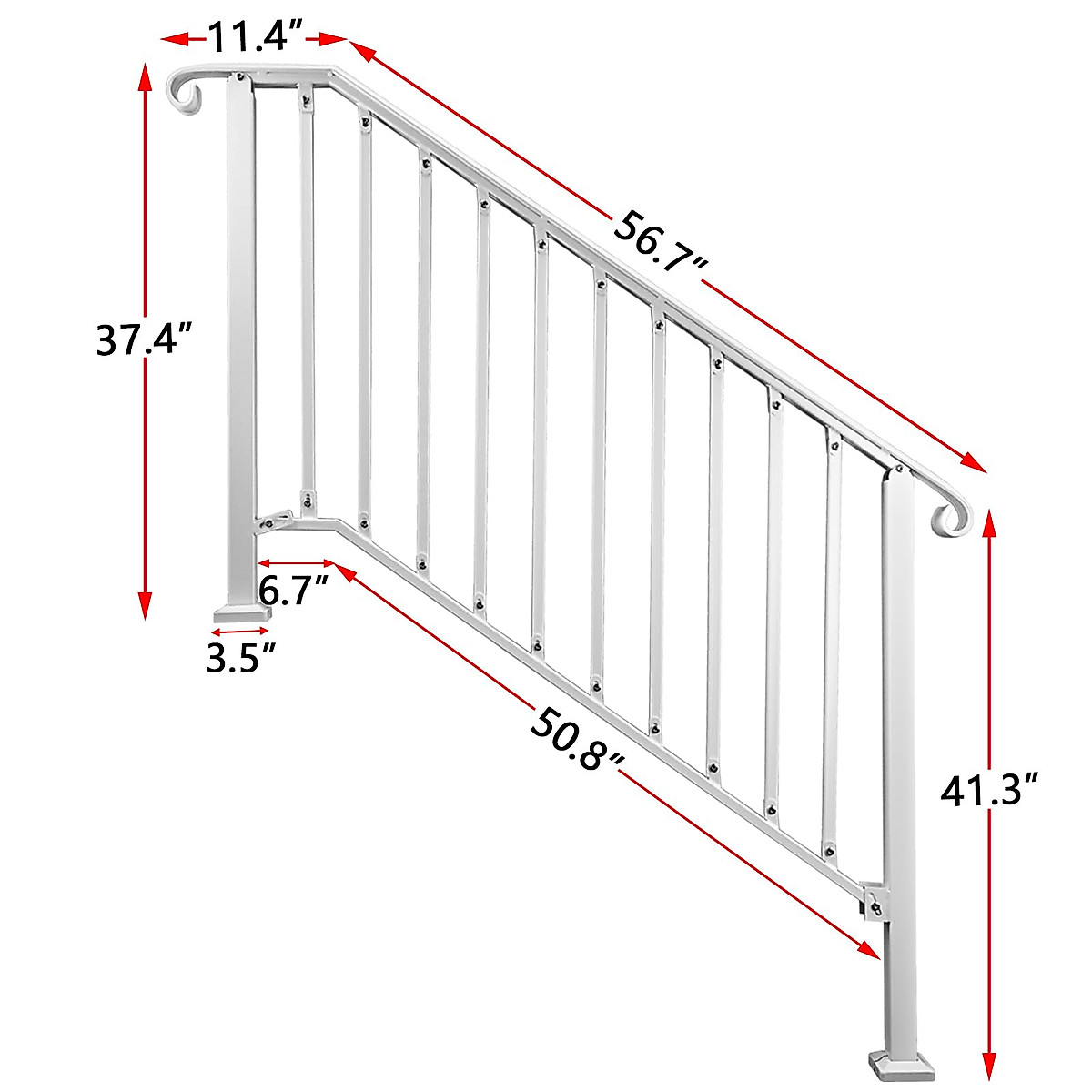 Zwinz Adjustable Handrails for Outdoor Steps, Handrail Picket #4 Fits 4 or 5 Steps, Mattle Wrought Iron Handrail, Stair Rail with Installation Kit for Outdoor Steps