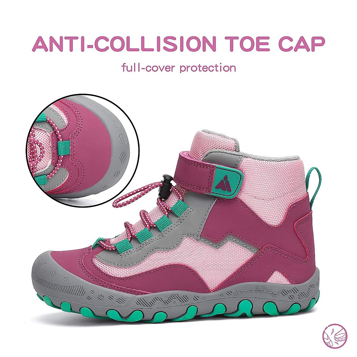 Mishansha Kids Water Resistant Hiking Boots, Boys Girls Anti Collision Anti-Skid Athletic Outdoor Ankle Adventure Trekking Shoes Purple/Green 2 Little Kid