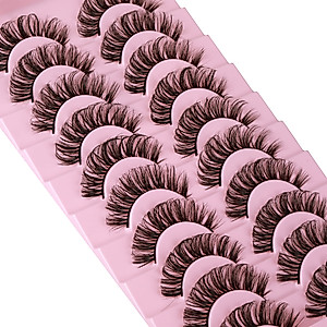 wiwoseo False Eyelashes Russian Strip Lashes Faux Mink Lashes Wispy Fluffy 17MM Fake Eyelashes 10 Pairs Pack
