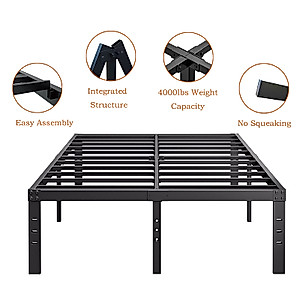 COMASACH 16 Inch Full Bed Frame and 6 Pcs Mattress Gaskets, Heavy Duty Metal Platform Bed Frames with 4500Lbs Steel Slat Support, No Box Spring Needed, Noise Free Non Slip Mattress Foundation, Black