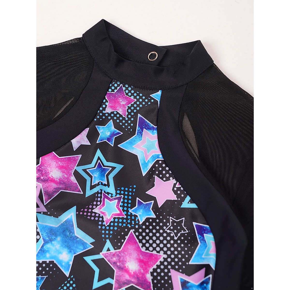 Moggemol Kids Girls Long Sleeve Mesh Splice Gymnastics Leotards Athletic Ballet Dance Biketard Short Unitard Black 12 Years