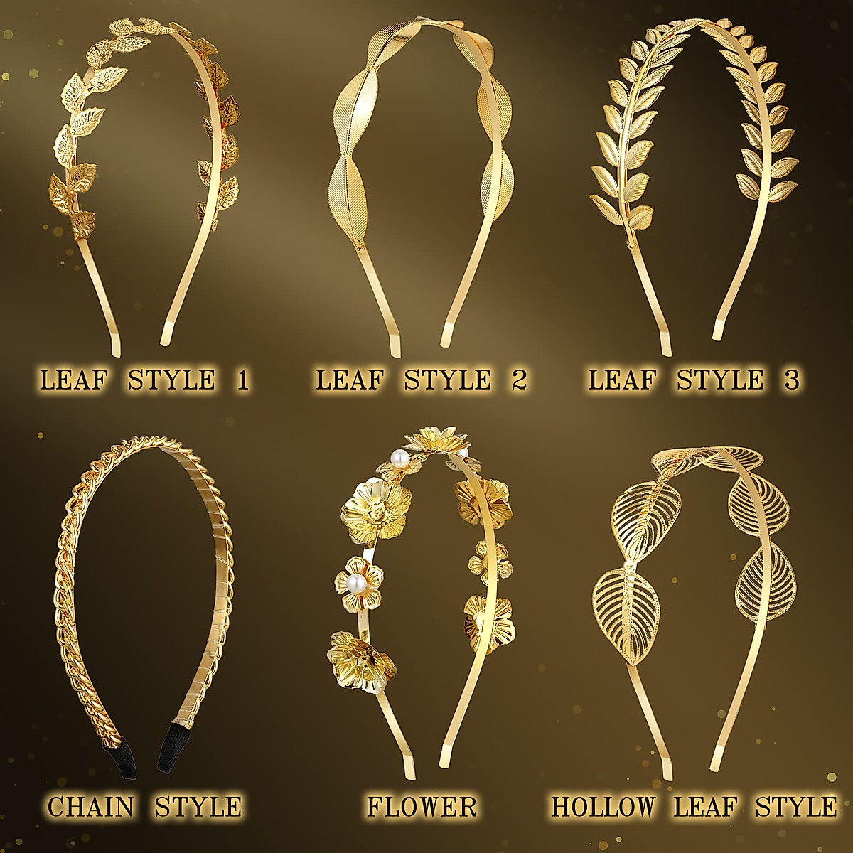 XunYee 6 Pcs Gold Leaf Headbands Set Pearl Headbands for Women Greek Goddess Accessories Flower Faux Pearls Headband Gold Metal Prom Headpiece Crown Bridal Hairband for Women Girl (Graceful Style)