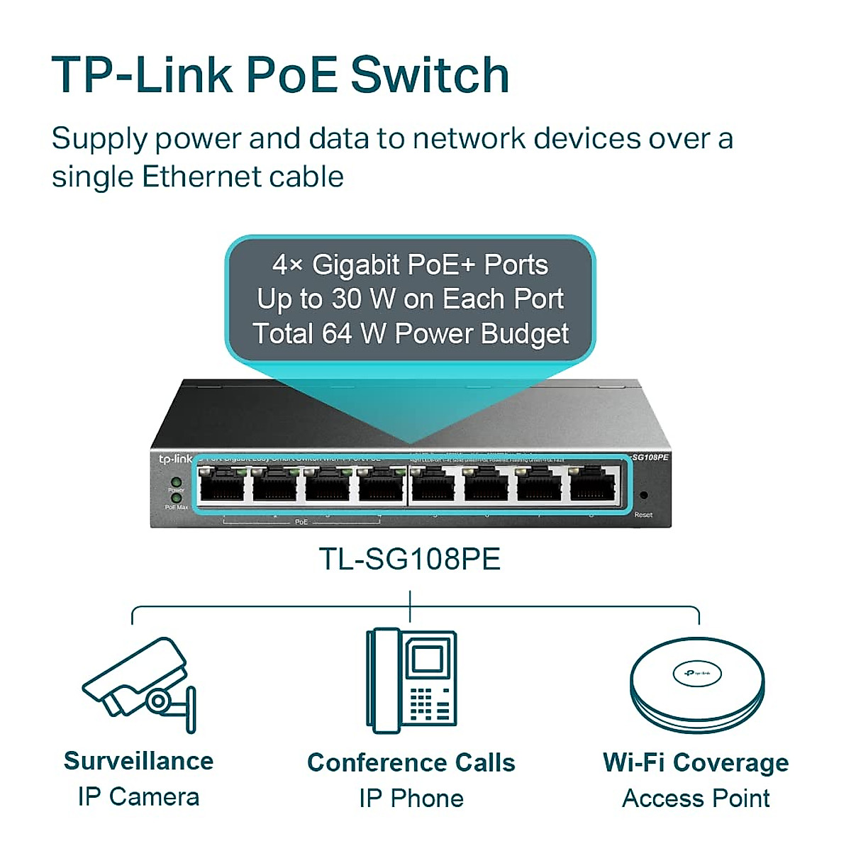 TP-Link TL-SG108PE 8-Port Gigabit Web Managed Easy Smart Ethernet PoE Switch (4 PoE Ports, 55 Watt Budget)