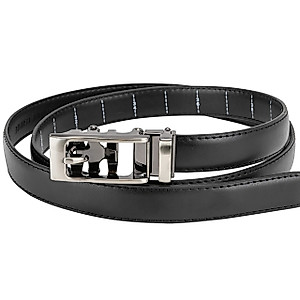 CANDOR AND CLASS Women's Leather Ratchet Belt, Trim to Fit 18"- 44" Waist, No Holes, Packed in a Gift Box (W723X Black, 25mm Wide)
