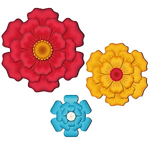 3 Pieces Wooden Flowers Rustic Multiple Layer Wood Flower Wall Decor Colorful Floral Wall Art Decorations for Outdoor Crafts Balcony Patio Bedroom Bathroom Garden Office Party Home Living Room