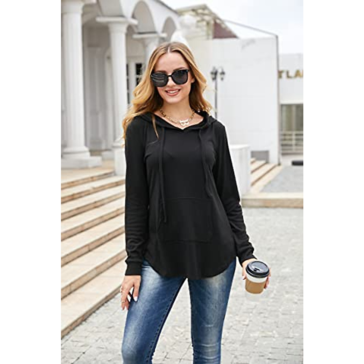 Nandashe Women Hoodies & Sweatshirts, Ladies Elegant Mock Neck Long Sleeve Professional Formal Company Business Office Shirts for Work Special Occasions with Pocket Black Large US Size 10-14