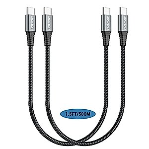 HOTNOW USB C to USB C Cable 1.5FT 100W, 【2Pack 1.5FT】 USB 2.0 Type C Fast Charge Cords for MacBook Pro 2020, iPad Pro 2020, Galaxy S21