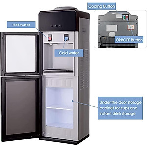 Top Loading Water Cooler Dispenser - 5 Gallon Hot & Cold Water, Child Safety Locker - 3 Temperature with Hot, Room & Cold Spouts, Suitable for Home Office