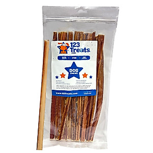 123 Treats 12-Inch Bully Sticks for Dogs (1 Pound Bag) – 100% Natural Grass-Fed Bulk Chews for Dogs & Puppies, Free-Range, Long Lasting Premium Beef Chews | Fully Digestible Dental Treats