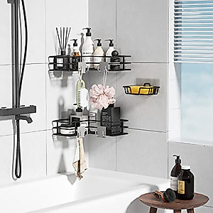 Innoshopp Corner Shower Caddy 3 Pack Adhesive Shower Organizer Basket Rack with 4 Hooks And Soap Holder Rust Proof Bathroom Shelf Shampoo Holder Wall Mounted Shower Shelves for Bathroom Storage