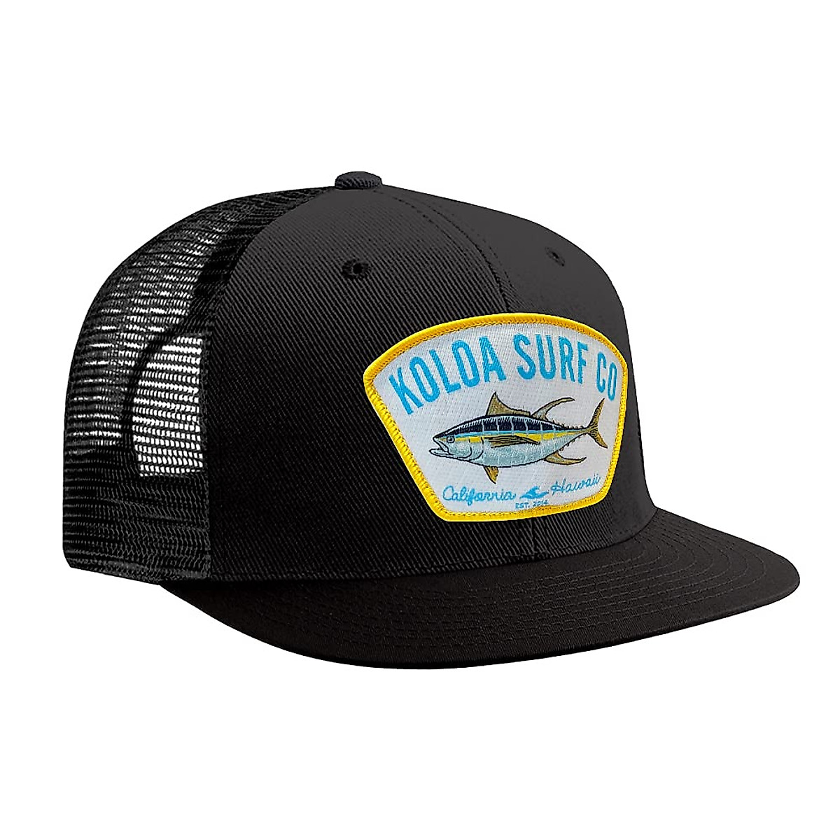 Koloa Surf Company Yellowfin Tuna Patch Logo MESH Snapback Hats-Black