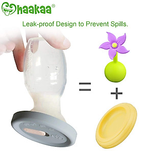 haakaa Manual Breast Pumps with Lid Collecter 100% Food Grade Silicone BPA PVC and Phthalate Free (4oz/100ml + lid + Collector)