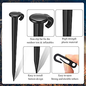 16 Sets Canopy Stakes with Nylon Ropes and Hook Tent Plastic Beach Tent Pegs Heavy Duty Tent Ground Anchor Stakes Outdoor Inflatables Stakes Tents Spikes for Garden Camping Lawn, 7 Inch