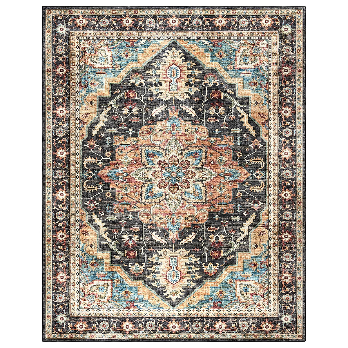 Gertmenian Printed Indoor Boho Area Rug - Non Slip, Ultra Thin, Super Strong, Printed Rug - Home Décor for Entryway, Bedroom, Living Room - 8x10 Large, Tiefi Black Multi, 28542