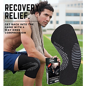 PHYSIX GEAR Knee Support Brace - Premium Recovery & Compression Sleeve for Meniscus Tear, ACL, MCL Running & Arthritis - Best Neoprene Stabilizer Wrap for Crossfit, Squats & Workouts (Single Grey S)