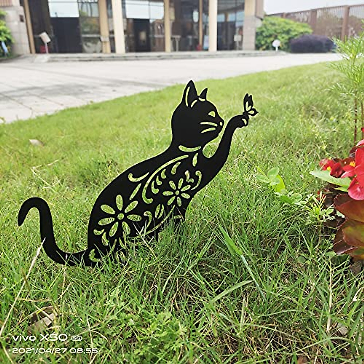 FASHAJI Cat Garden Decor, Metal Cat for Kitchen Outdoor, Yard Art Metal Cat Sculpture for Backyard Farm Patio Yard Lawn Home Decorations