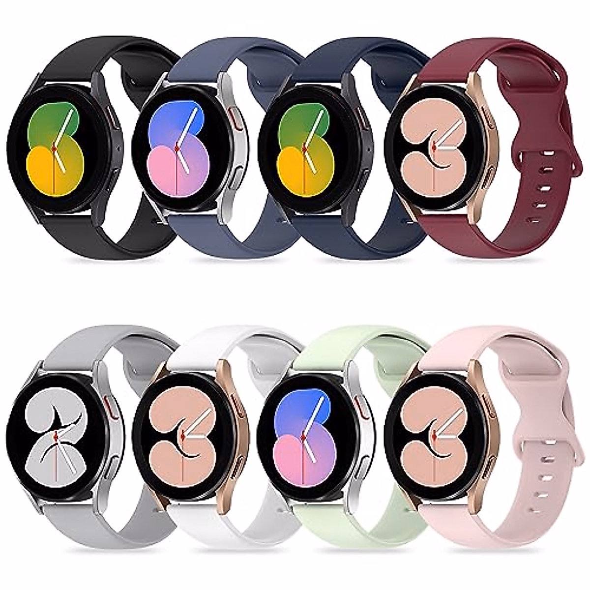 KQZunguo 8 Pack Silicone Band Compatible with Samsung Galaxy Watch 6&5&4 40mm 44mm/Watch 5 Pro 45mm/Watch 6 Classic 43mm 47mm/Watch 4 Classic 42mm 46mm, 20mm Soft Sport Strap for Women Men