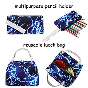 SHEEYEE School Backpack for Boys Elementary Teen Kids Bookbags with Lunch Box Set Laptop School Bag (Blue)