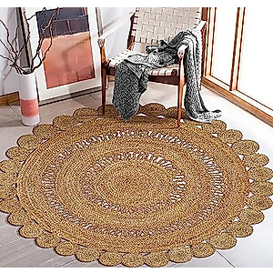 Bedding Craft Hand woven Farmhouse Jute Area Rug 6 Ft Round Natural Yarn, Rustic Vintage Beige Braided Reversible Rug, Eco Friendly Rugs for Bedroom, Kitchen, Living Room, Farmhouse 100% Jute Rug
