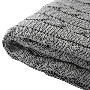 TREELY 100% Cotton Cable Knit Throw Blanket Super Soft Warm for Chair Couch Bed(Gray,50" x 60")