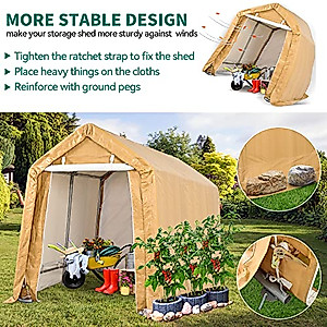 YITAHOME 6x8 ft Outdoor Storage Shed Portable Garage Shelter, Outdoor Shed with Roll-up Zipper Door, Storage Shelter for Motorcycle, Lawn Mower, Bike, Anti-Snow Portable Garage Kit Tent, Yellow