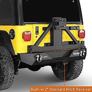 u-Box Wrangler TJ Rear Bumper w/Tire Carrier for 1987-2006 Jeep TJ YJ Wrangler Different Trail Texture Steel Bumper w/Receiver Hitch & LED Lights